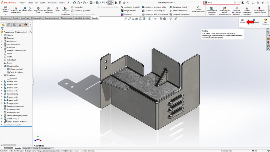 Así podemos calcular el coste de fabricación con SOLIDWORKS COSTING