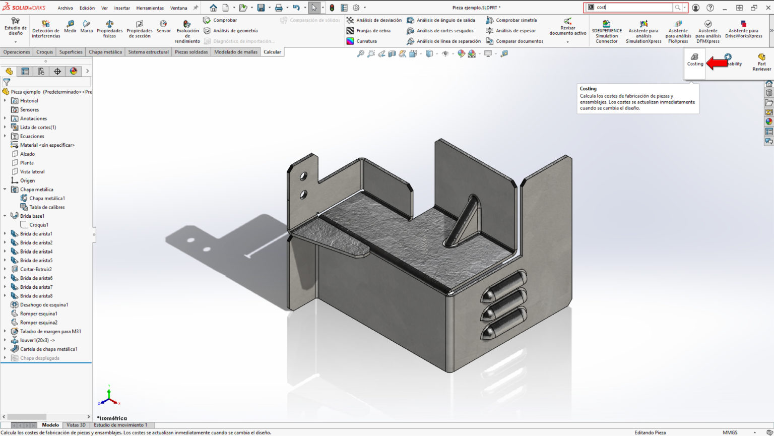 Así podemos calcular el coste de fabricación con SOLIDWORKS COSTING