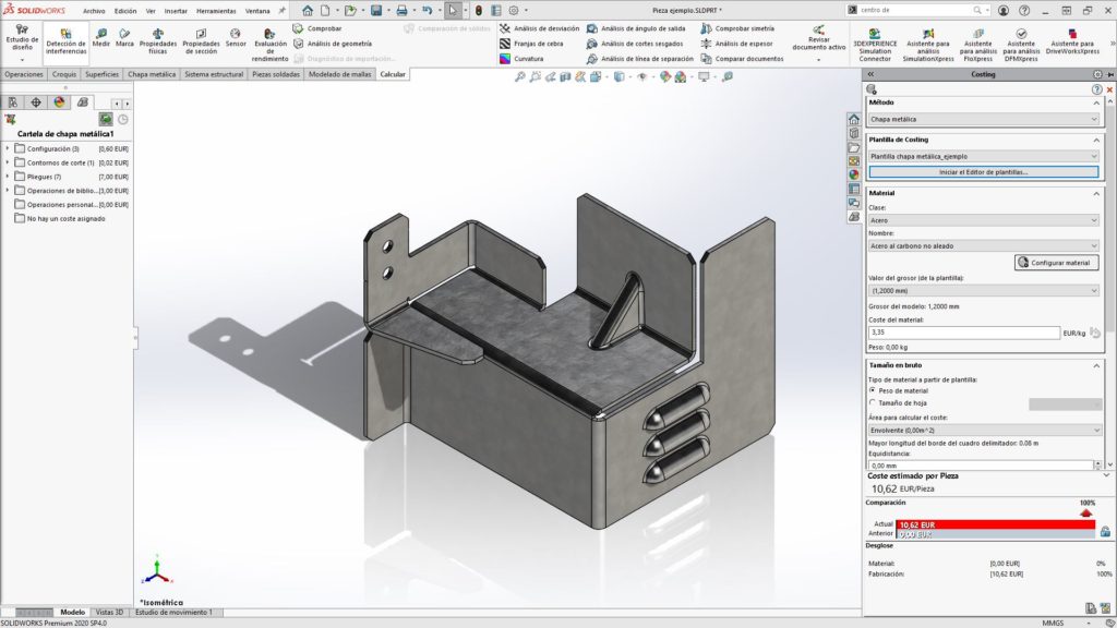 Así podemos calcular el coste de fabricación con SOLIDWORKS COSTING
