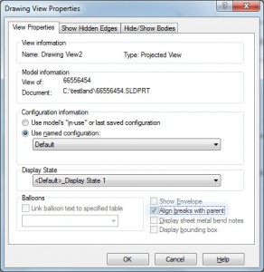 In drawings, how are breaks in projected Break views aligned with ...
