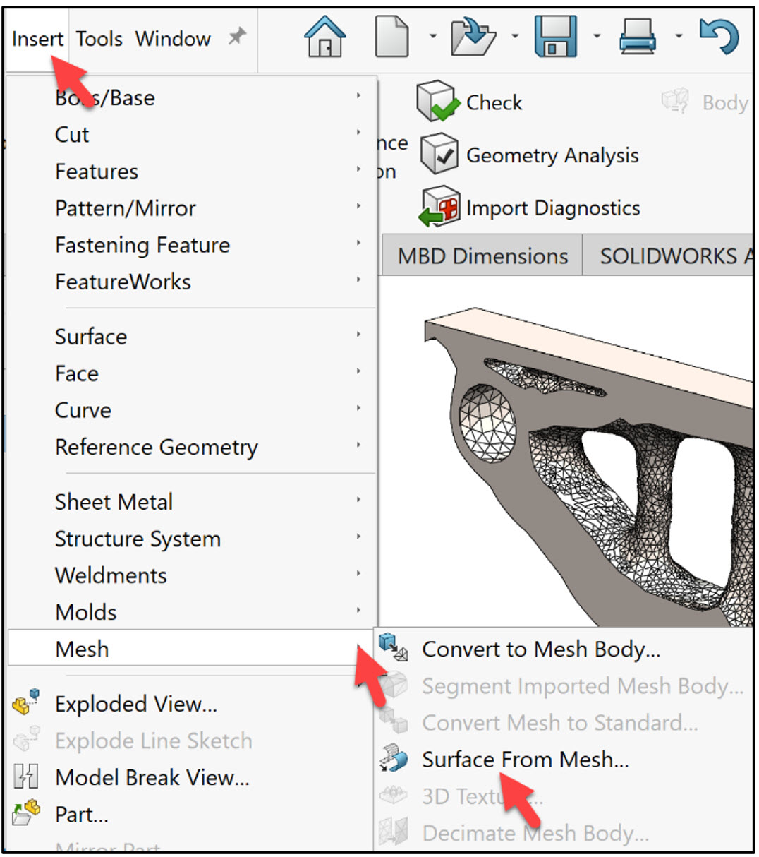 Lesson 4: SOLIDWORKS Mesh Body Modeling Tools