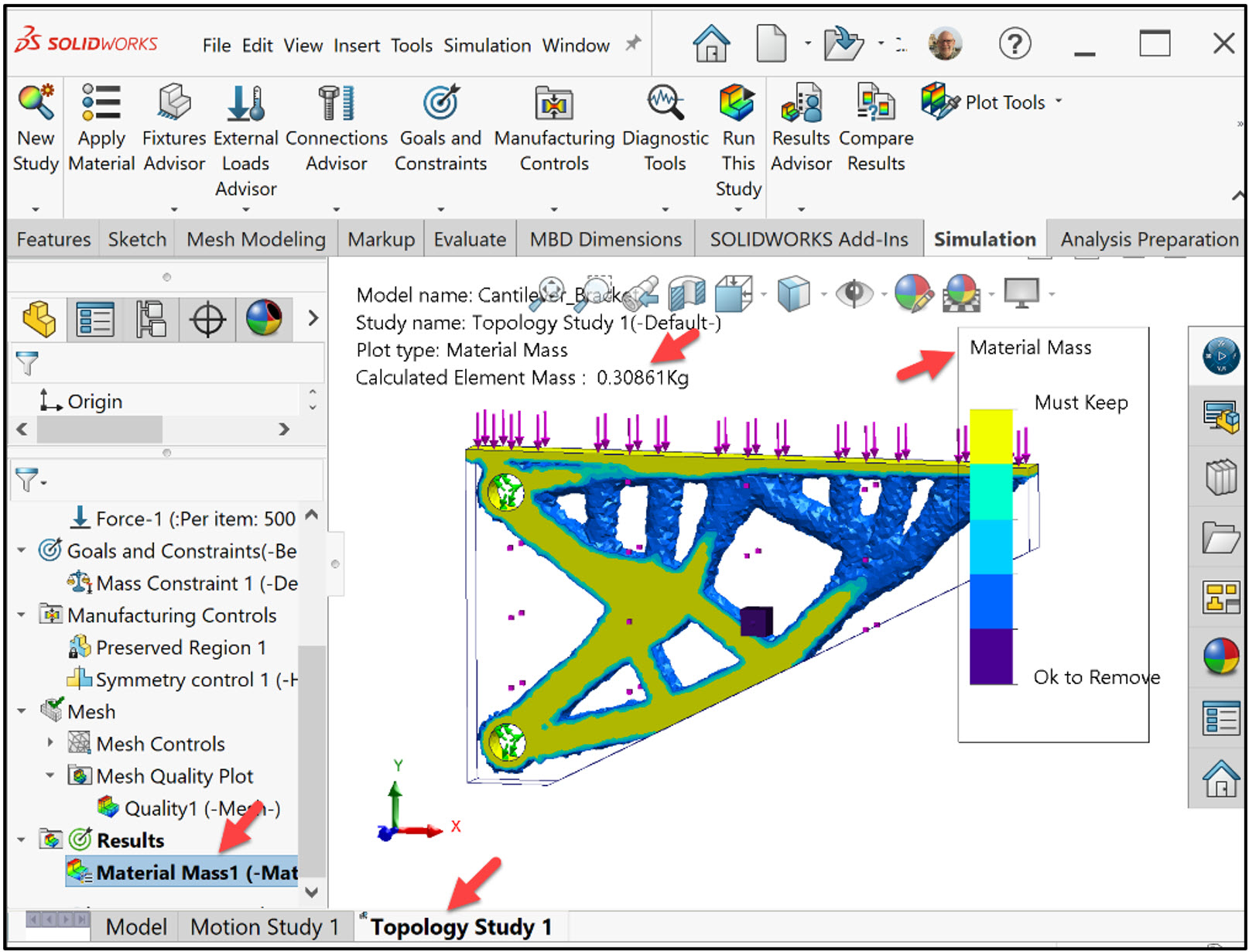 Lesson 3: SOLIDWORKS - Optimization Analysis using a Topology Study