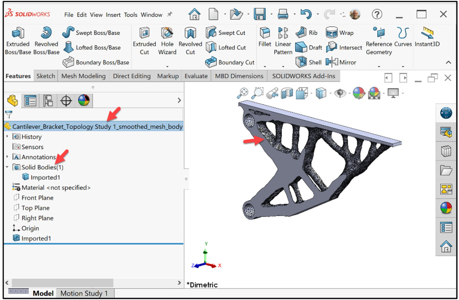 Lesson 4: SOLIDWORKS Mesh Body Modeling Tools