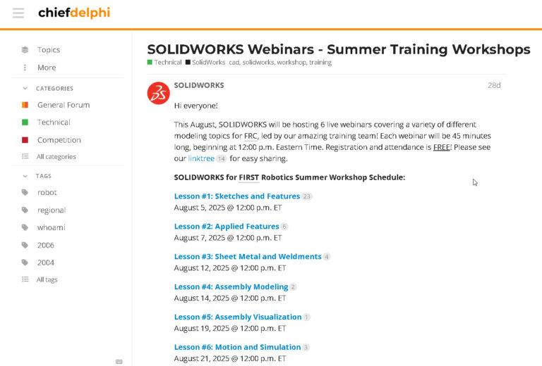 SOLIDWORKS Sponsors FIRST Robotics Student Teams FRC, FTC and More