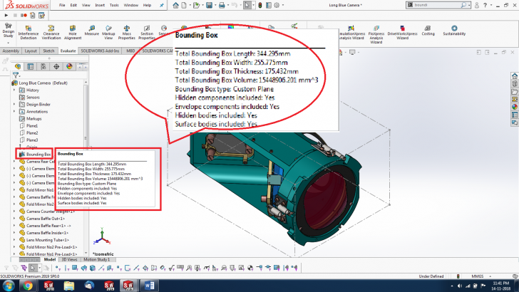 Bounding Box for Assembly in SOLIDWORKS 2019