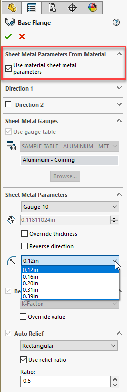 SOLIDWORKS 2019 – Sheet Metal Materials