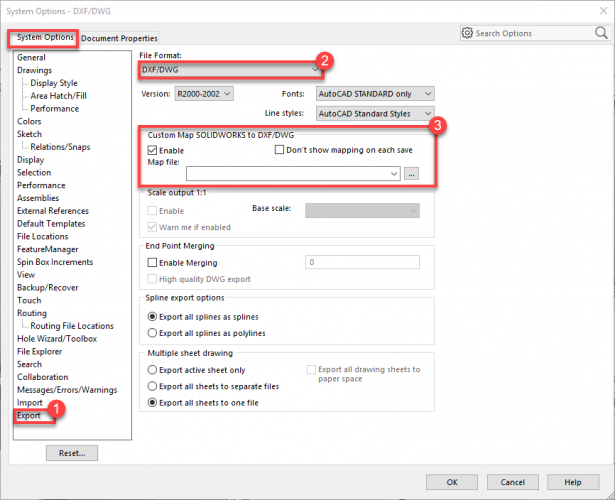 Creating a colour Layered DXF/DWG export – SW Map File