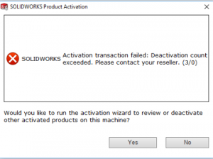 Activation error message, standalone license