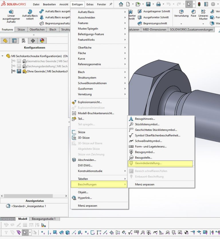 SOLIDWORKS Basics: Gewindedarstellung