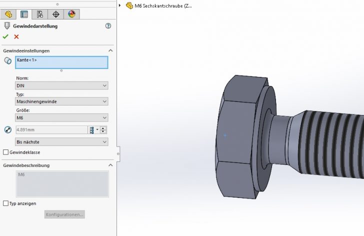 SOLIDWORKS Basics: Gewindedarstellung